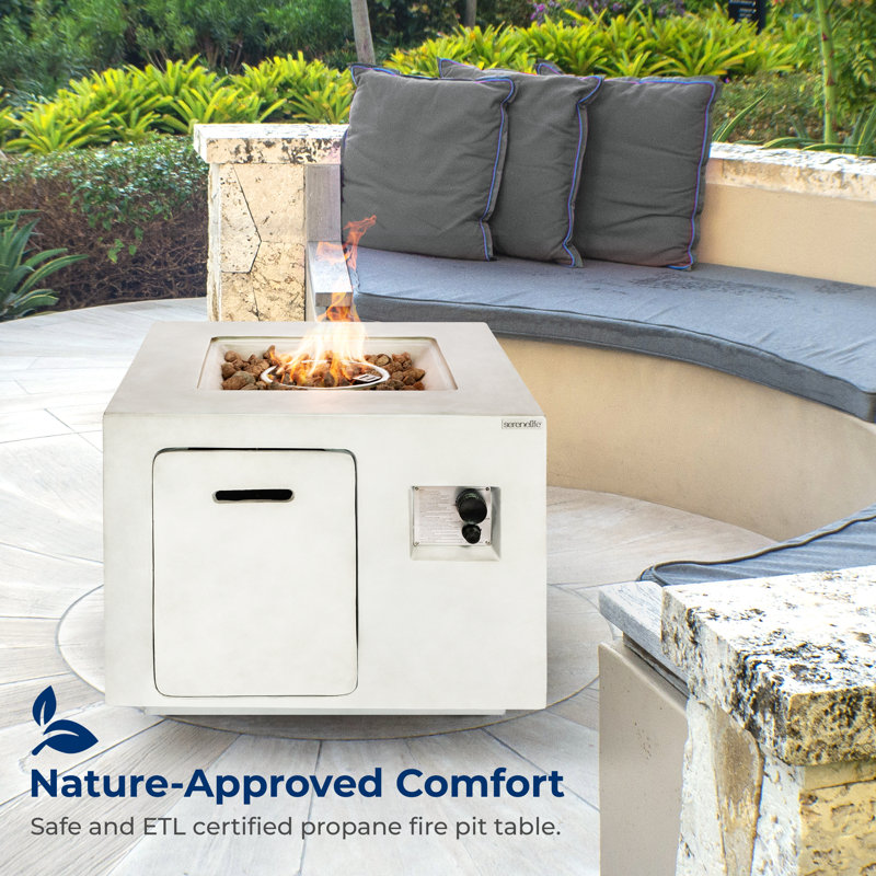 SereneLife Outdoor Propane Fire Pit Table, Weatherproof Square Propane Gas Fire Table ...